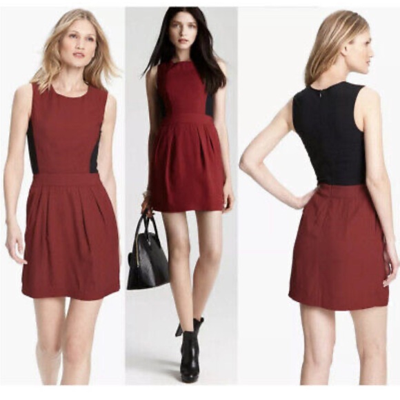 Theory | Dresses | Theory Darua Tailor Red Wine Black Color Block Wool ...
